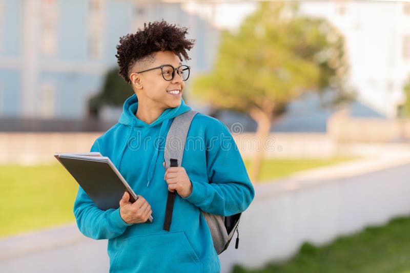 Moving Student with Backpack Looking Forward Stock Photo - Image of ...