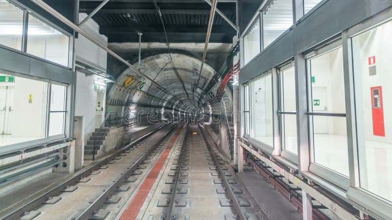 Moving in the Subway Tunnel with Light Trails Inside Timelapse Stock ...