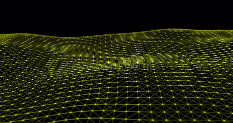 Moving Surface of Yellow Dots, Lines, Plexuses. Abstract 3d Textured ...