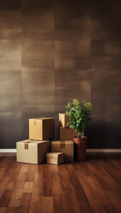 Moving To New Home Donation Concept Stack of Cardboard Boxes with Cat ...