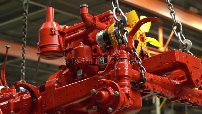 Moving the Tractor Engine Around the Shop on the Crane Beam, the Engine ...