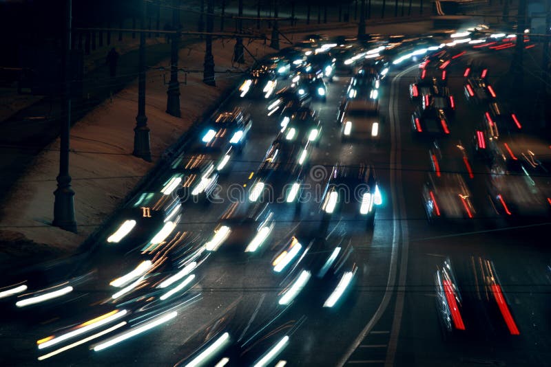 Moving Traffic at Night with Moving Lights Stock Photo - Image of long ...