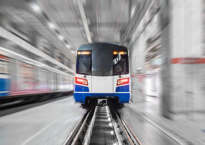 Moving Train Arrive Station with Motion Blur Stock Photo - Image of ...