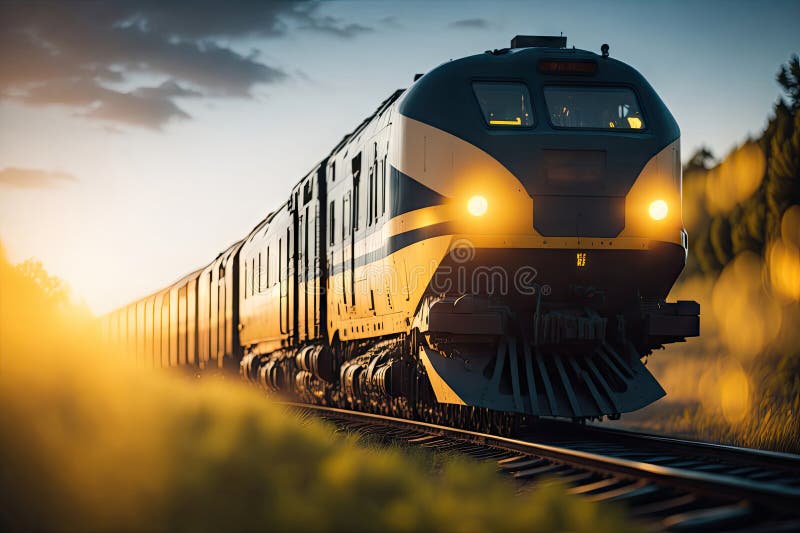 Moving Train with Blurry Lights. Ai Generative Stock Illustration ...