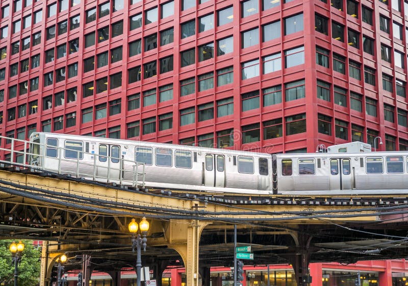 Moving Train on Elevated Tracks within Buildings at the Loop, Glass and ...