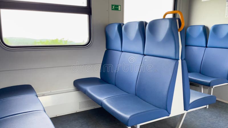 Moving Train with Empty Seats or Bench. Inside View, Moving Landscape ...
