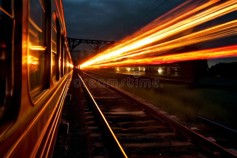Moving Train Lights Streaks of Light from a Passing Train Blurri Stock ...