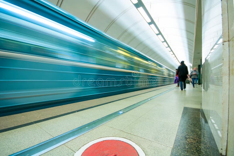 Moving Train and Passengers Stock Image - Image of underground, train ...