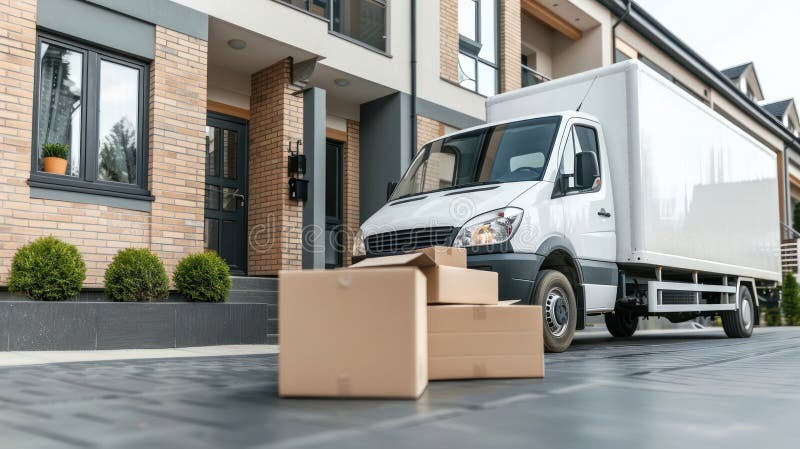 Moving Truck in Front of House Loading Stock Illustration ...