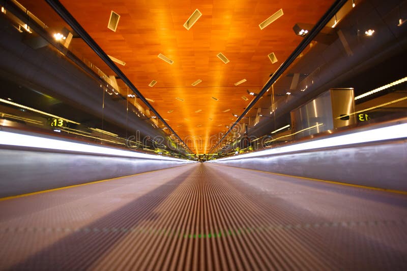 Moving Walkway in Airport, Perspective View Stock Photo - Image of ...