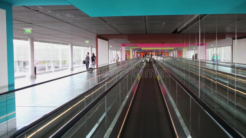 Moving Walkway in Modern Building Conveying Passengers Stock Footage ...
