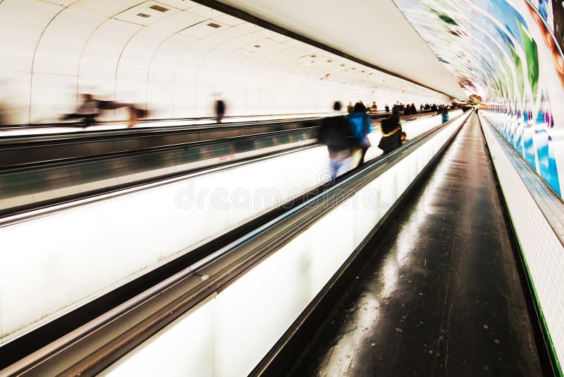 Moving Walkway in a Subway Station Stock Image - Image of hurry, motion ...