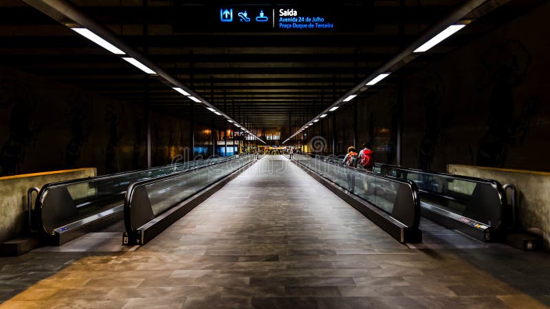 Moving Walkways in a Subway Station Editorial Stock Image - Image of ...