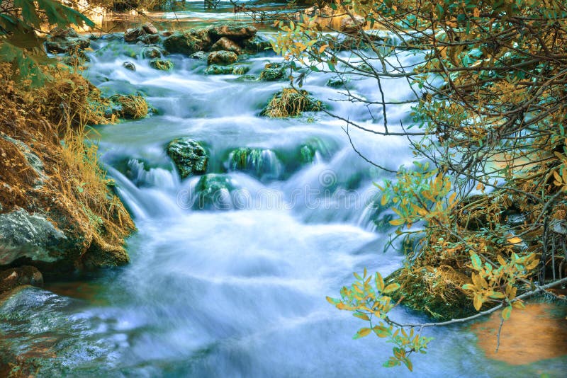 Moving Water River in Cascade Stock Image - Image of flag, nature ...