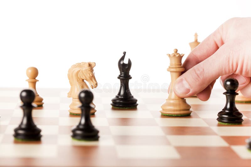Moving White Chess Queen on a Chessboard Stock Photo - Image of fight ...
