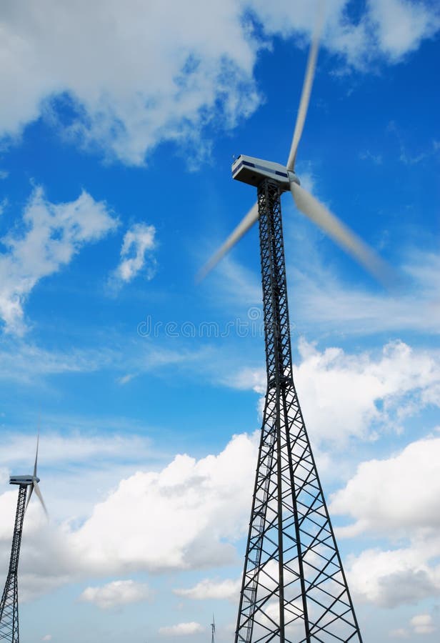 Moving Wind Turbines and Moody Sky Stock Image - Image of alternative ...