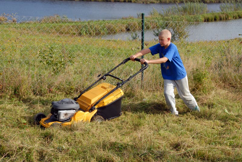 Lawn mowing stock photo. Image of green, lawn, mower, tree - 933496