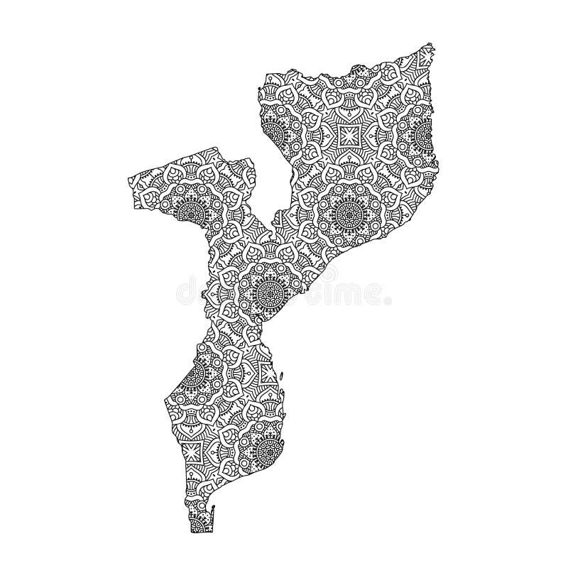 Mozambique Map with Mandala Design Stock Vector - Illustration of ...