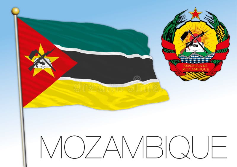 Mozambique Official National Flag And Coat Of Arms Africa Stock Vector