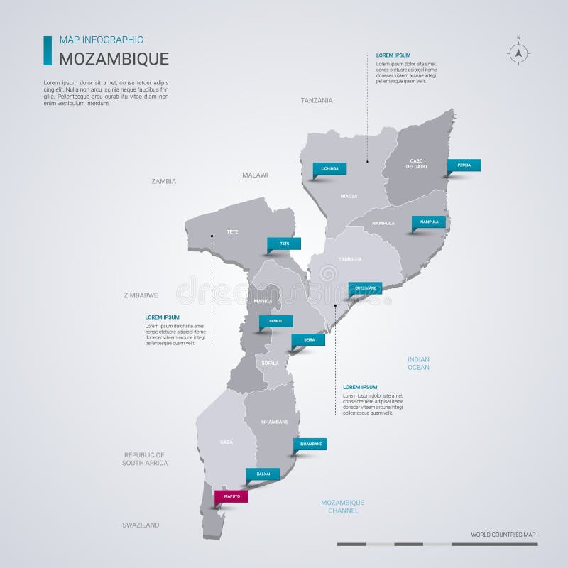 Mozambique Vector Map with Infographic Elements, Pointer Marks Stock ...