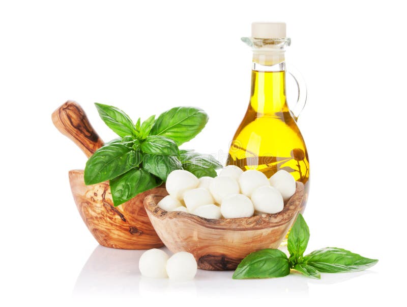 Mozzarella Cheese, Oil and Basil Stock Image - Image of dish, dairy ...