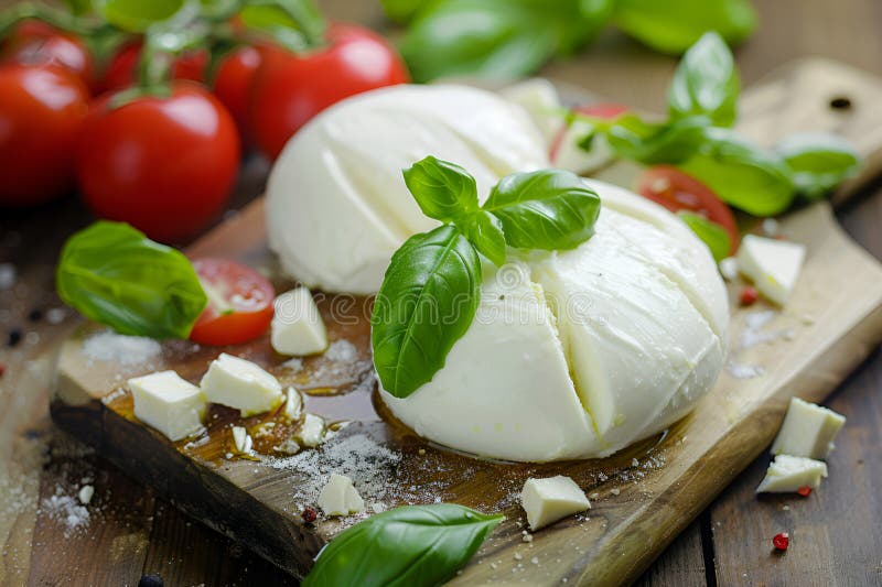 Mozzarella with an Emphasis on Its Texture and Color Presented. Wood ...