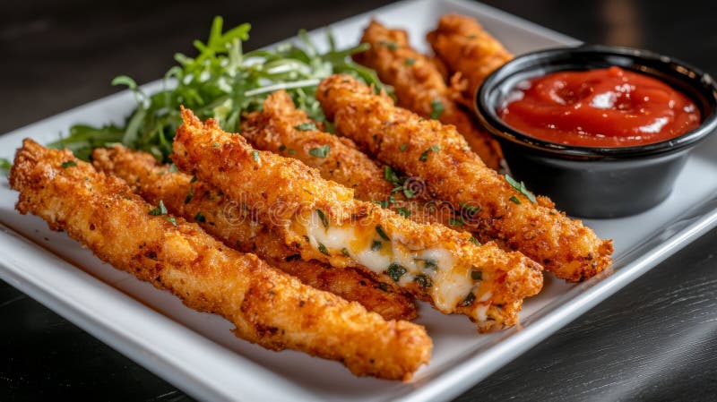 Mozzarella Sticks on a Plate Being Pulled Apart, Showcasing the ...
