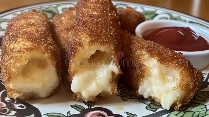 Mozzarella Sticks on a Plate Being Separated, Displaying the Melted ...