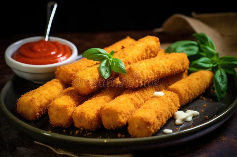 Mozzarella Sticks with Stretchy Cheese Pull Stock Photo - Image of ...
