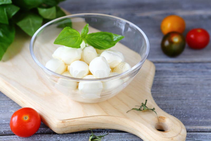 Mozzarella in a Transparent Bowl Stock Photo - Image of bowl, freshness ...