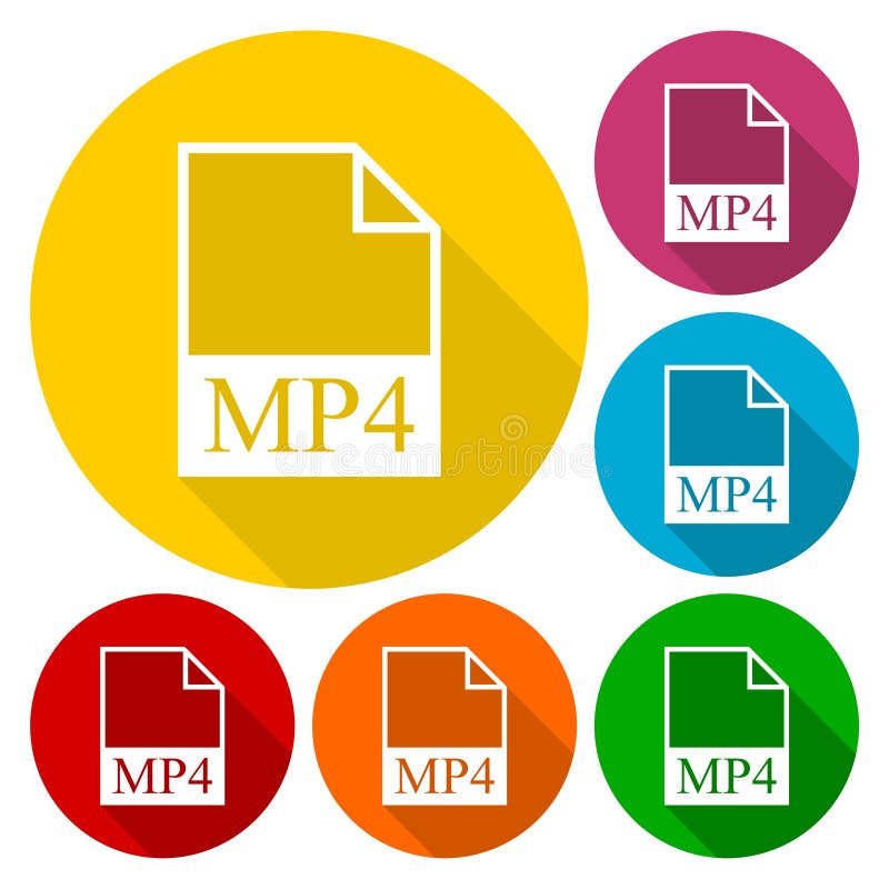MP4 File Icons Set with Long Shadow Stock Vector - Illustration of ...