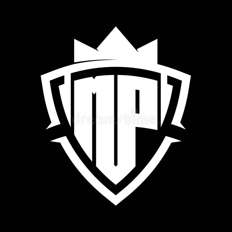 MP Letter Monogram with Triangle Curve Shield Shape with Crown White ...