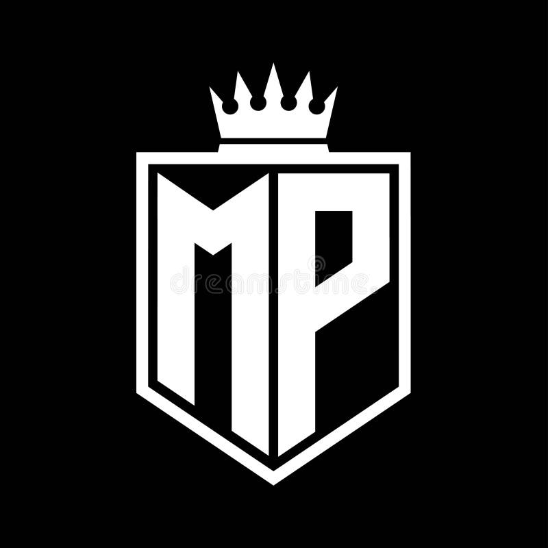 MP Logo Monogram Bold Shield Geometric Shape with Crown Outline Black ...
