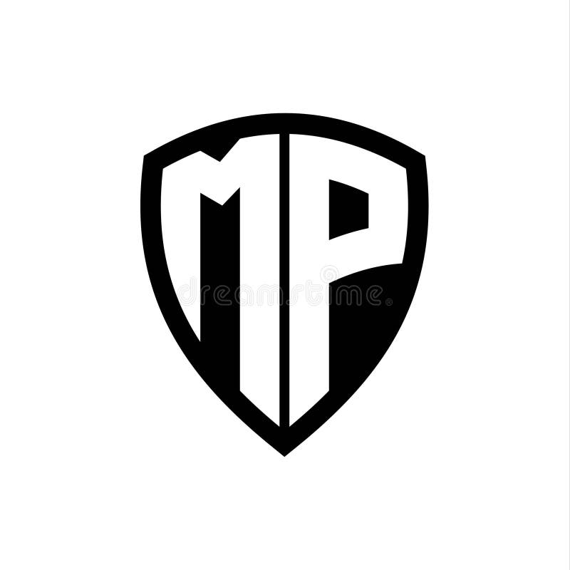 MP Monogram Logo with Bold Letters Shield Shape with Black and White ...