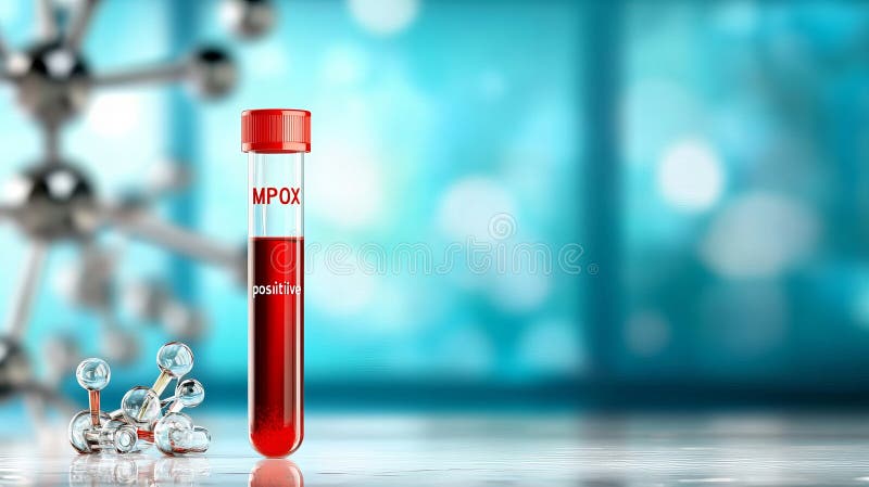 Mpox Virus Test Tube with Red Liquid on Lab Background Stock ...