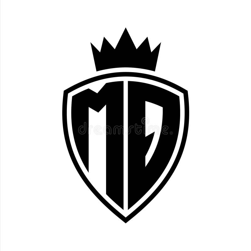 MQ Letter Monogram Shield and Crown Outline Shape with Black and White ...