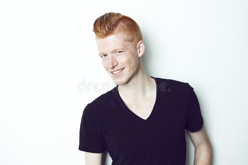 Mr Cool Trendy Redheaded Man Posing Front White Background Stock Photos ...
