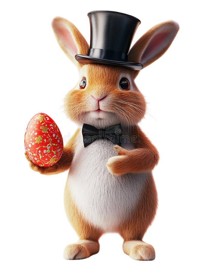 Mr. Easter Bunny Wearing a Coat and Hat Holding an Easter Egg Isolated on a Transparent ...