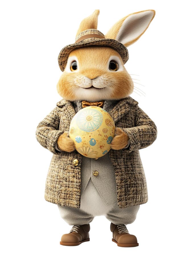 Mr. Easter Bunny Wearing a Coat and Hat Holding an Easter Egg Set ...