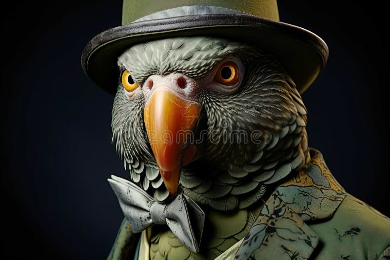 Mr Green Parrot Gentleman in Boss Hat and Scientist. AI Generated Stock ...