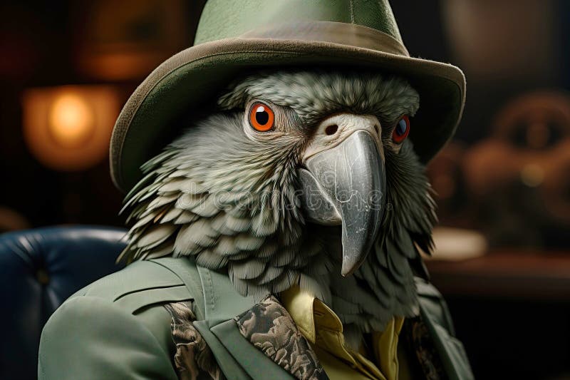 Mr Green Parrot Gentleman in Boss Hat and Scientist. AI Generated Stock ...