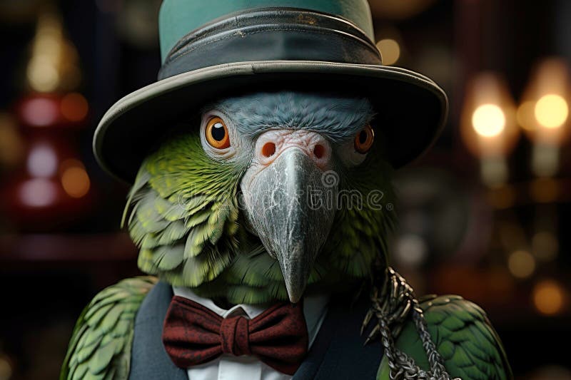 Mr Green Parrot Gentleman in Boss Hat and Scientist. AI Generated Stock ...