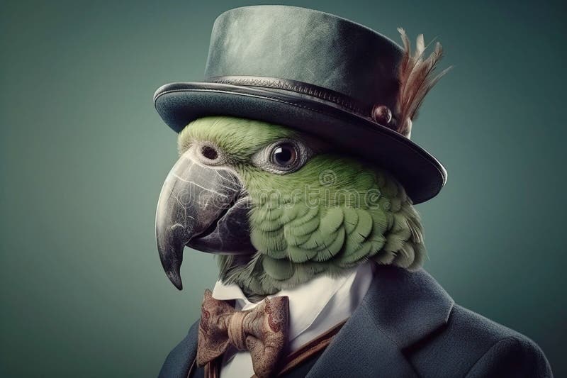 Mr Green Parrot Gentleman in Boss Hat and Scientist. AI Generated Stock ...