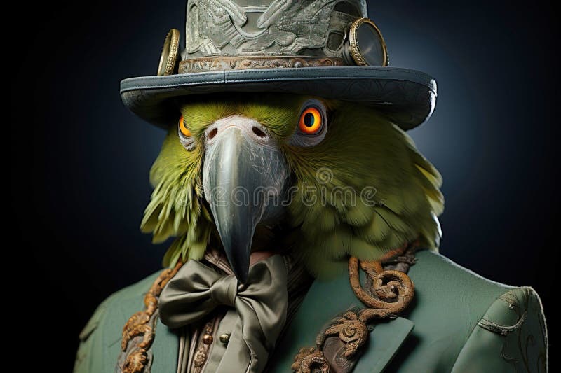 Mr Green Parrot Gentleman in Boss Hat and Scientist. AI Generated Stock ...
