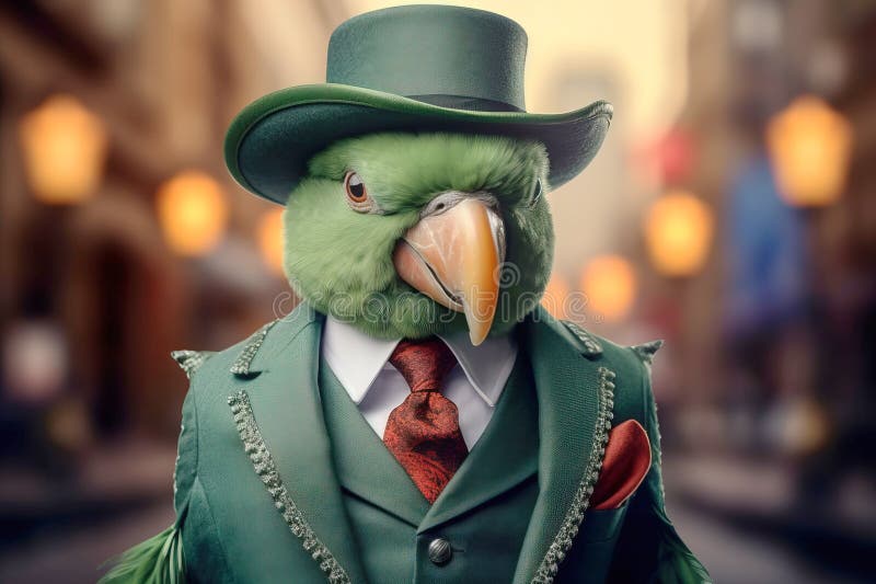 Mr Green Parrot Gentleman in Boss Hat and Scientist. AI Generated Stock ...