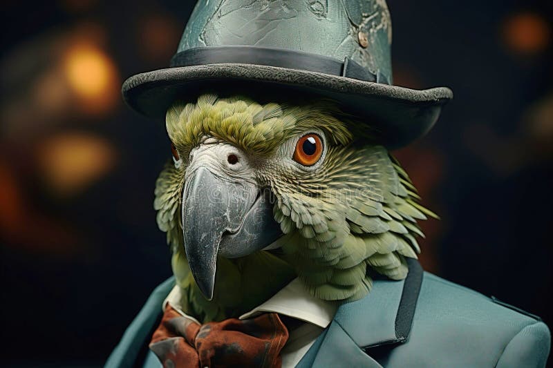 Mr Green Parrot Gentleman in Boss Hat and Scientist. AI Generated Stock ...