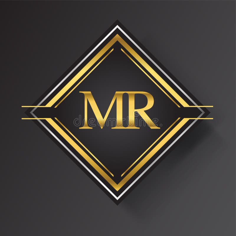 MR Letter Logo in a Square Shape Gold and Silver Colored Geometric ...