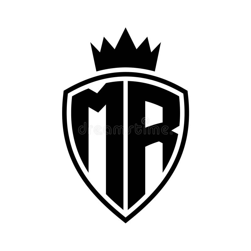 MR Letter Monogram Shield and Crown Outline Shape with Black and White ...
