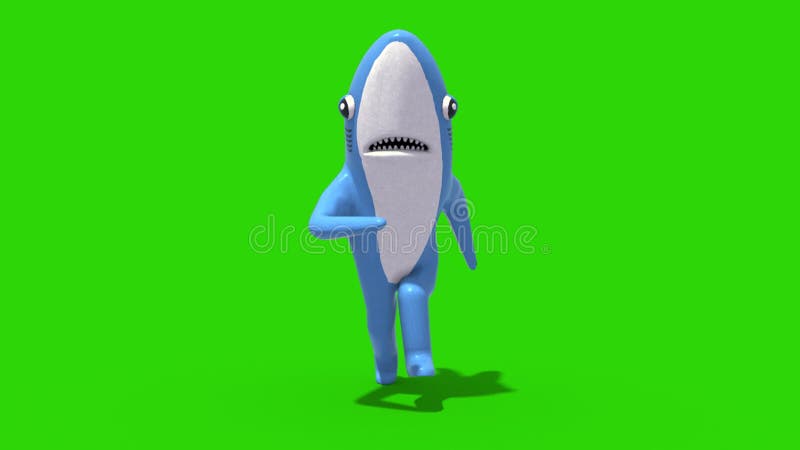 Mr Shark Baby Shark Green Screen Runcycle Front Kids 3D Rendering ...