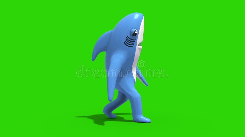 Mr Shark Baby Shark Green Screen Walkcycle Side Kids 3D Rendering ...